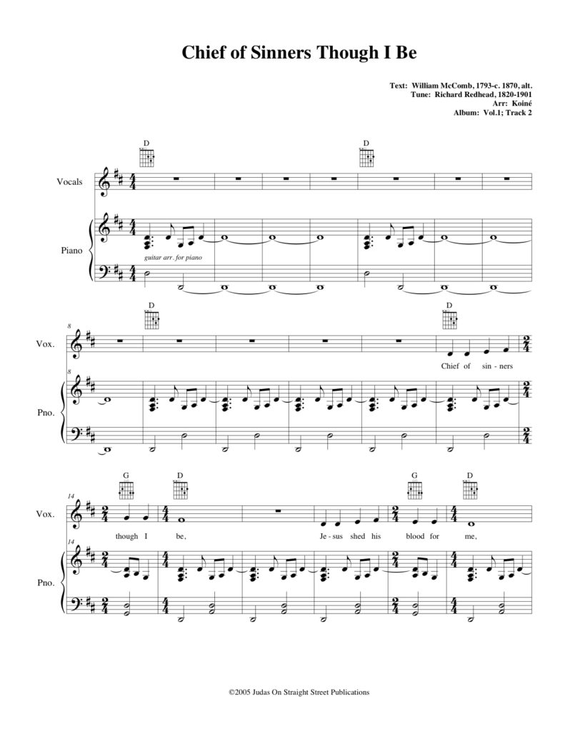 Chief of Sinners Though I Be – Koiné